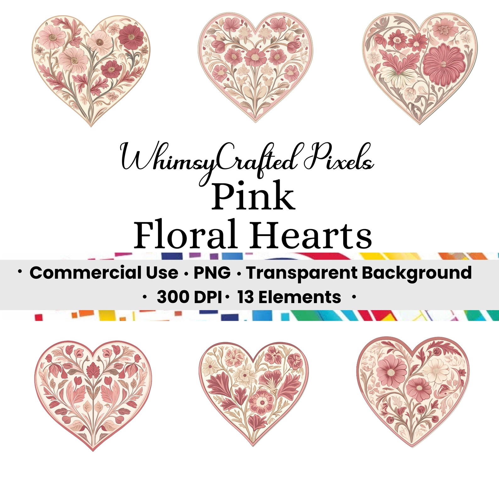 Pink Floral Heart Clip Art Set | Valentine Digital Images for ...
