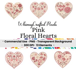 Pink Floral Heart Clip Art Set | Valentine Digital Images for ...