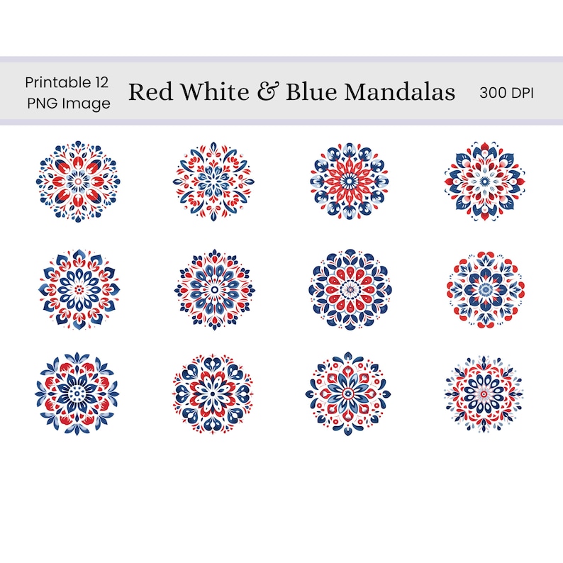 Red White & Blue Floral Mandalas Clip Art Set | Digital Images for ...