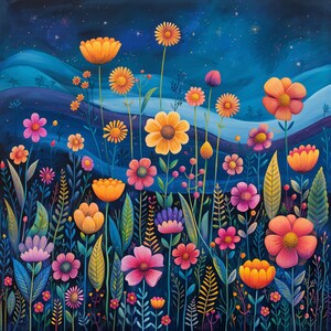 Midnight Flower Gardens Digital Pages | Floral Printable Digital ...