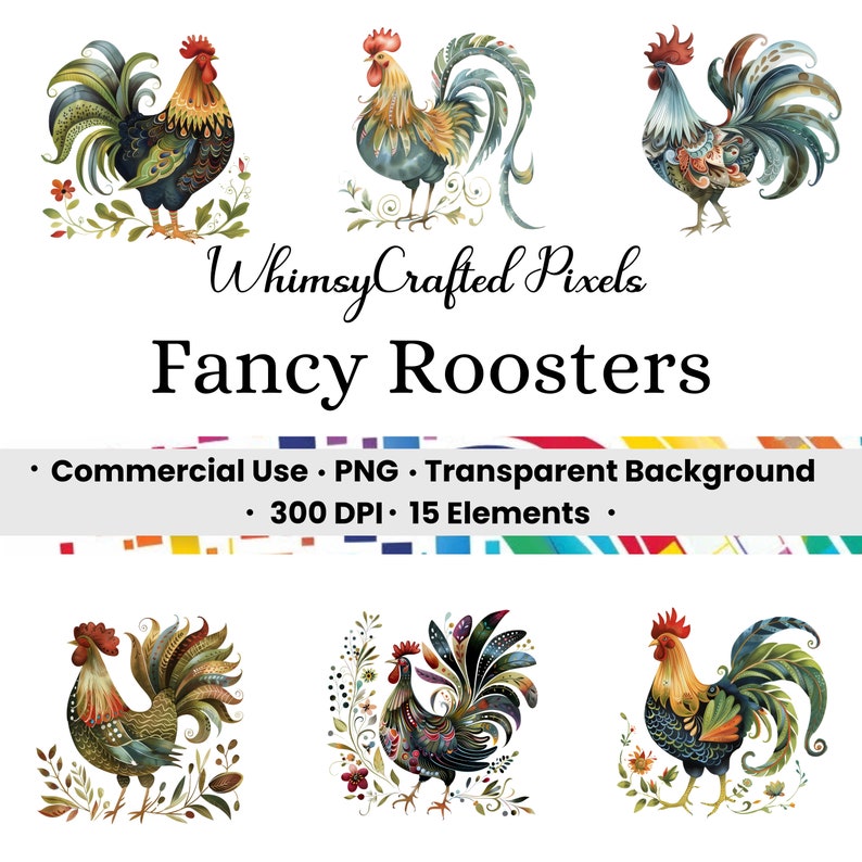 Fancy Rooster Clip Art Set | Fun Digital Images | for Scrapbooks, Card ...