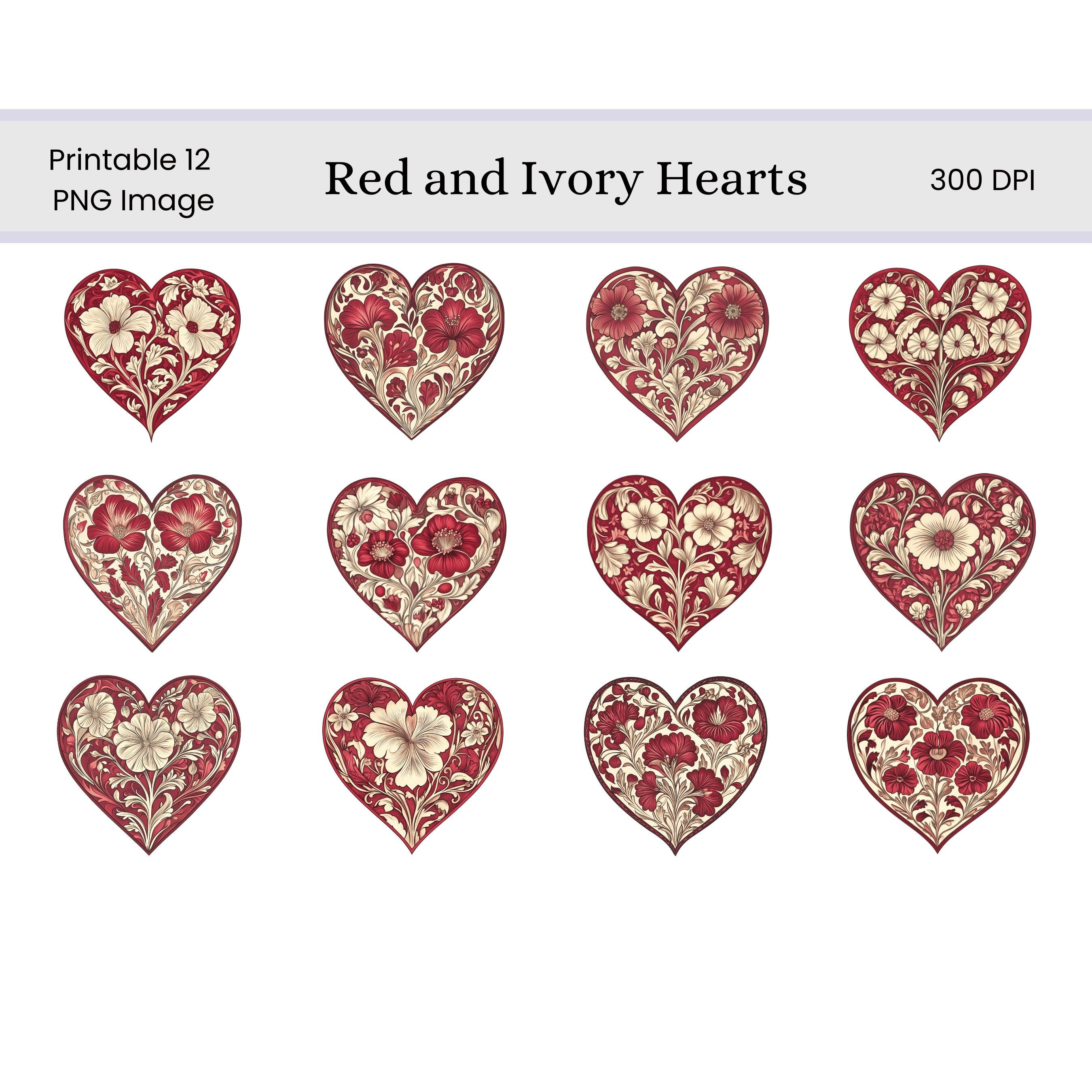 Red Floral Heart Clip Art Set Valentine Digital Images for Scrapbooks ...