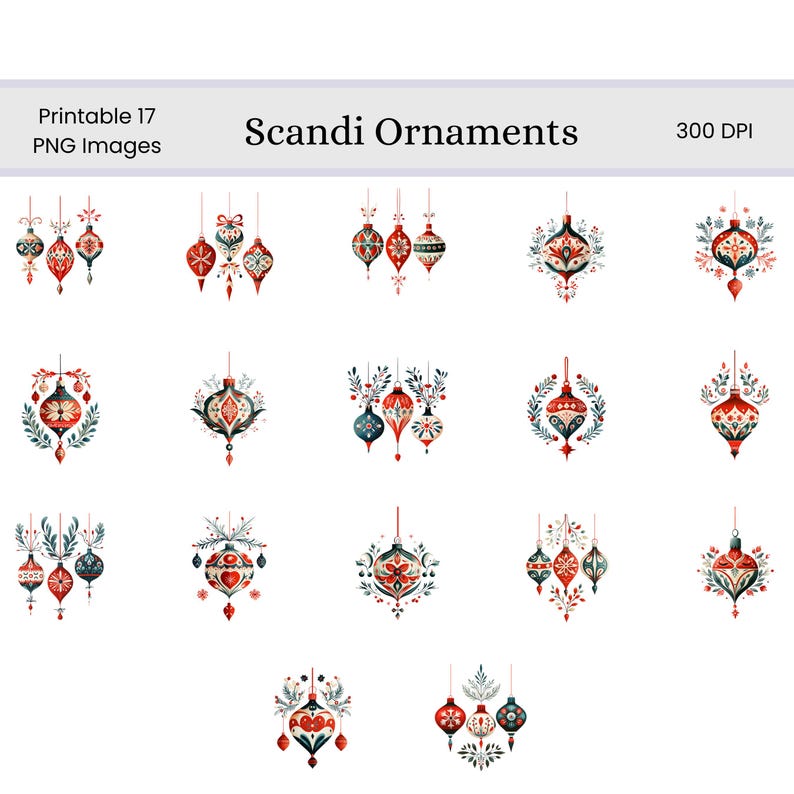 Scandi Christmas Ornaments Clip Art Set Holiday Digital Images Scrapbooks, Card Making ...