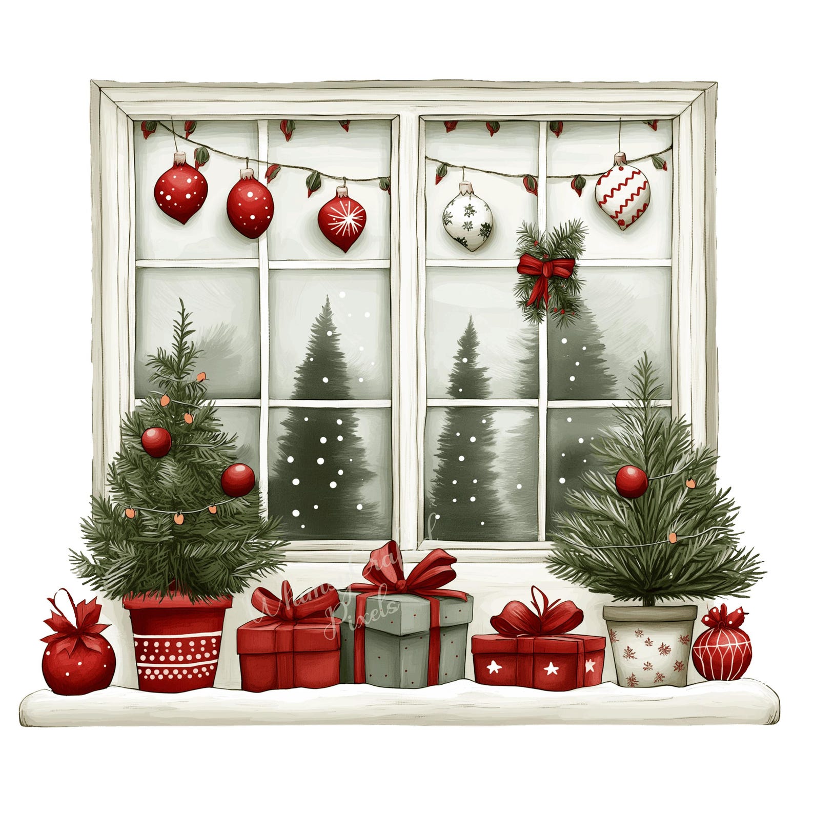 Charming Christmas Windows Clip Art Set | Digital Holiday Images for ...