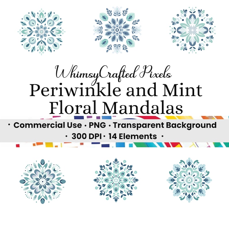 Periwinkle and Mint Floral Mandalas Clip Art Set | Digital Images for ...