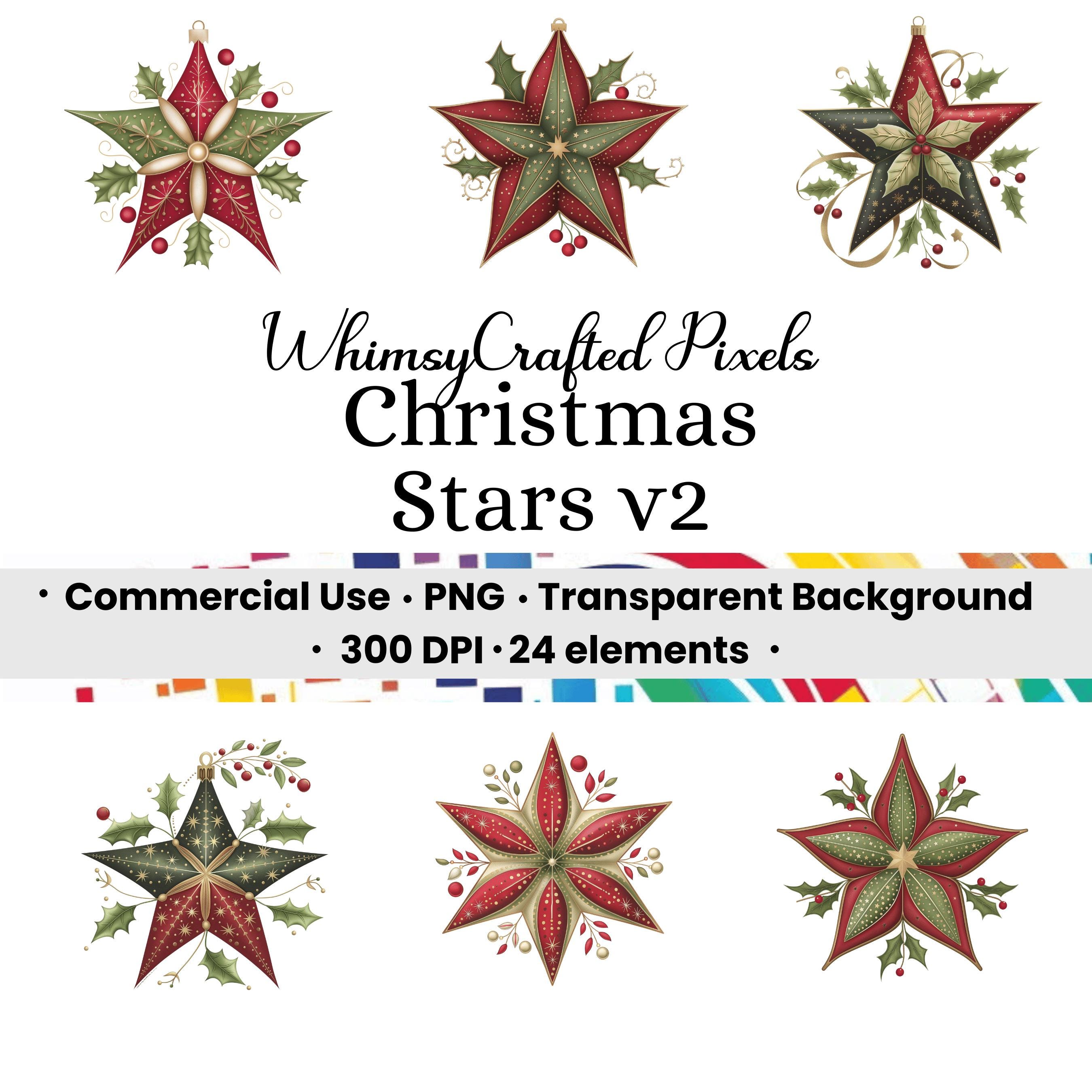 Red and Green Christmas Stars Clip Art Set | Holiday Digital Images ...