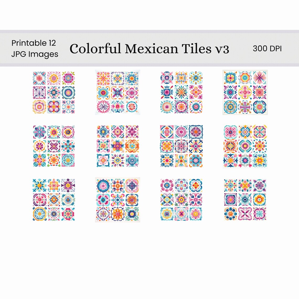 Colorful Mexican Tiles V3 Digital Pages | Printable Digital Tile ...