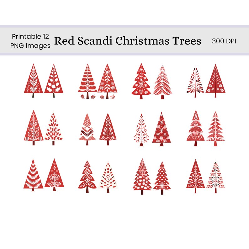 Red Scandi Christmas Trees Clip Art Set | Holiday Digital Images ...