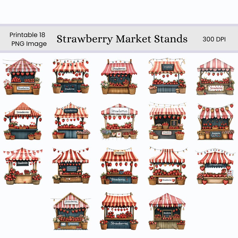 Strawberry Market Stands Clip Art Set | Digital Fruit Shop Images for ...
