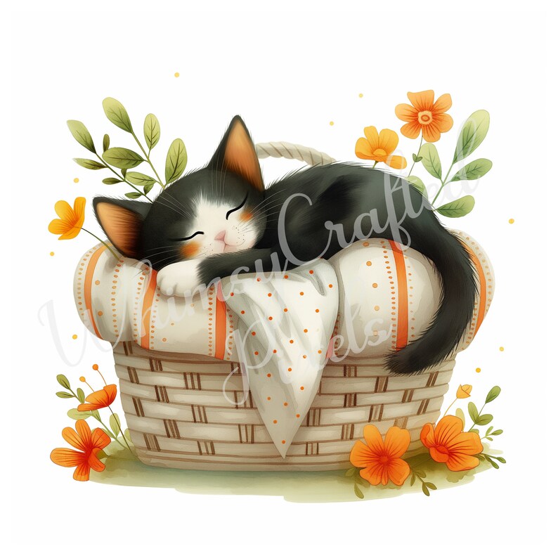 Cozy Cats in Baskets Digital Pages | Cute Printable Digital Backgrounds ...