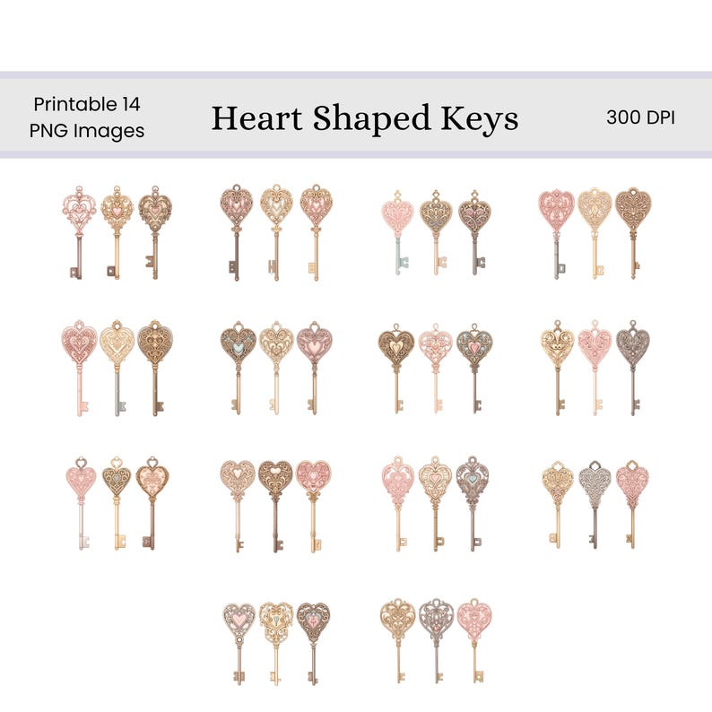 Heart Shaped Keys Clip Art Set | Valentine Digital Images for ...