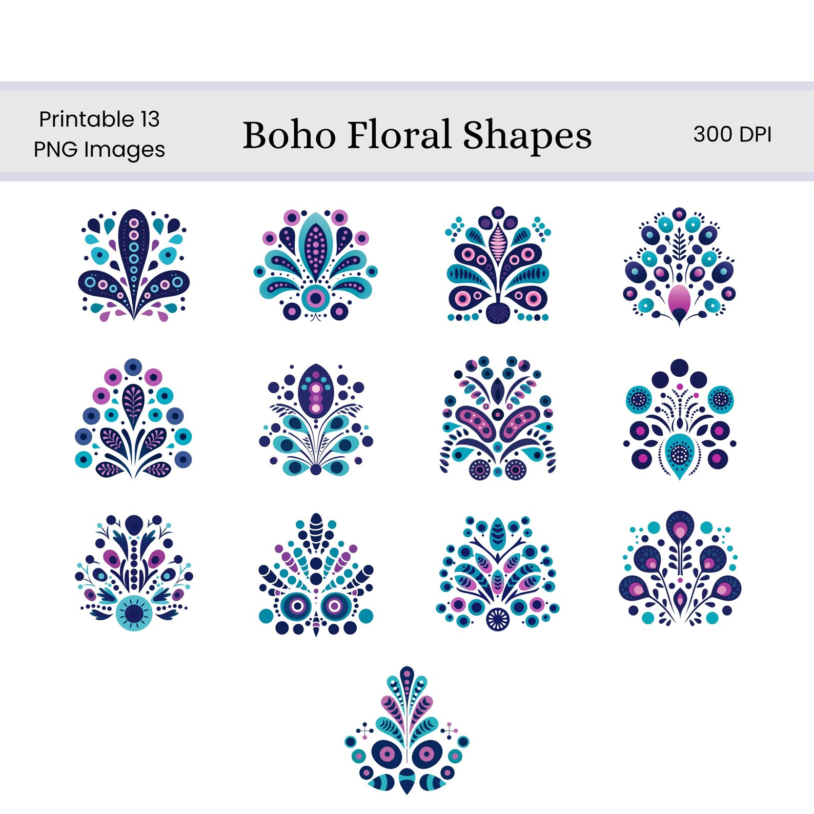 Boho Floral Shapes Clip Art Set | Digital Images for Scrapbooks, Card ...