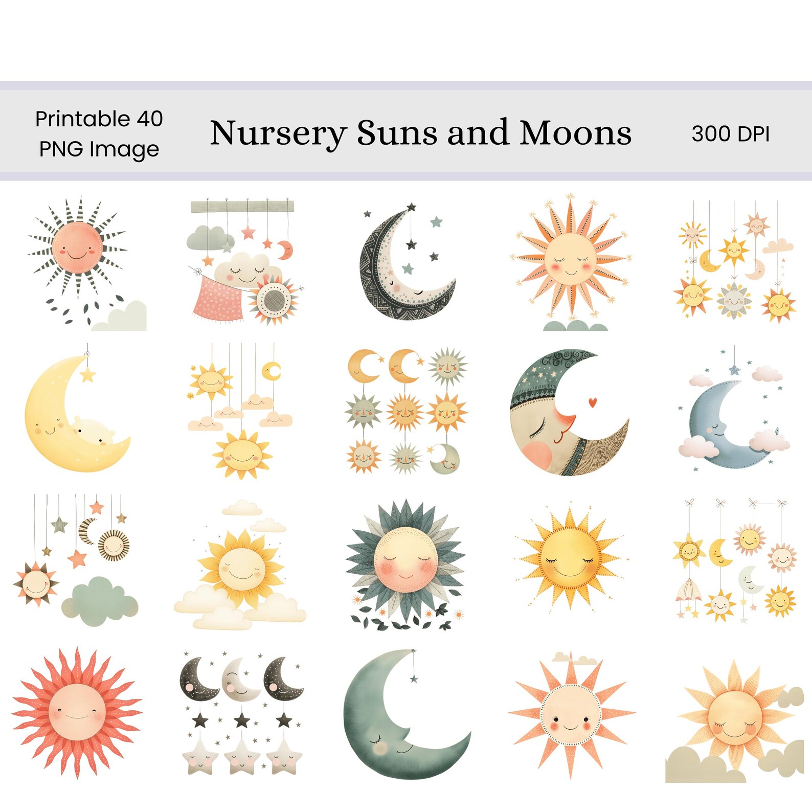 Nursery Suns and Moons Clip Art Set | Cute Digital Images | Scrapbooks ...