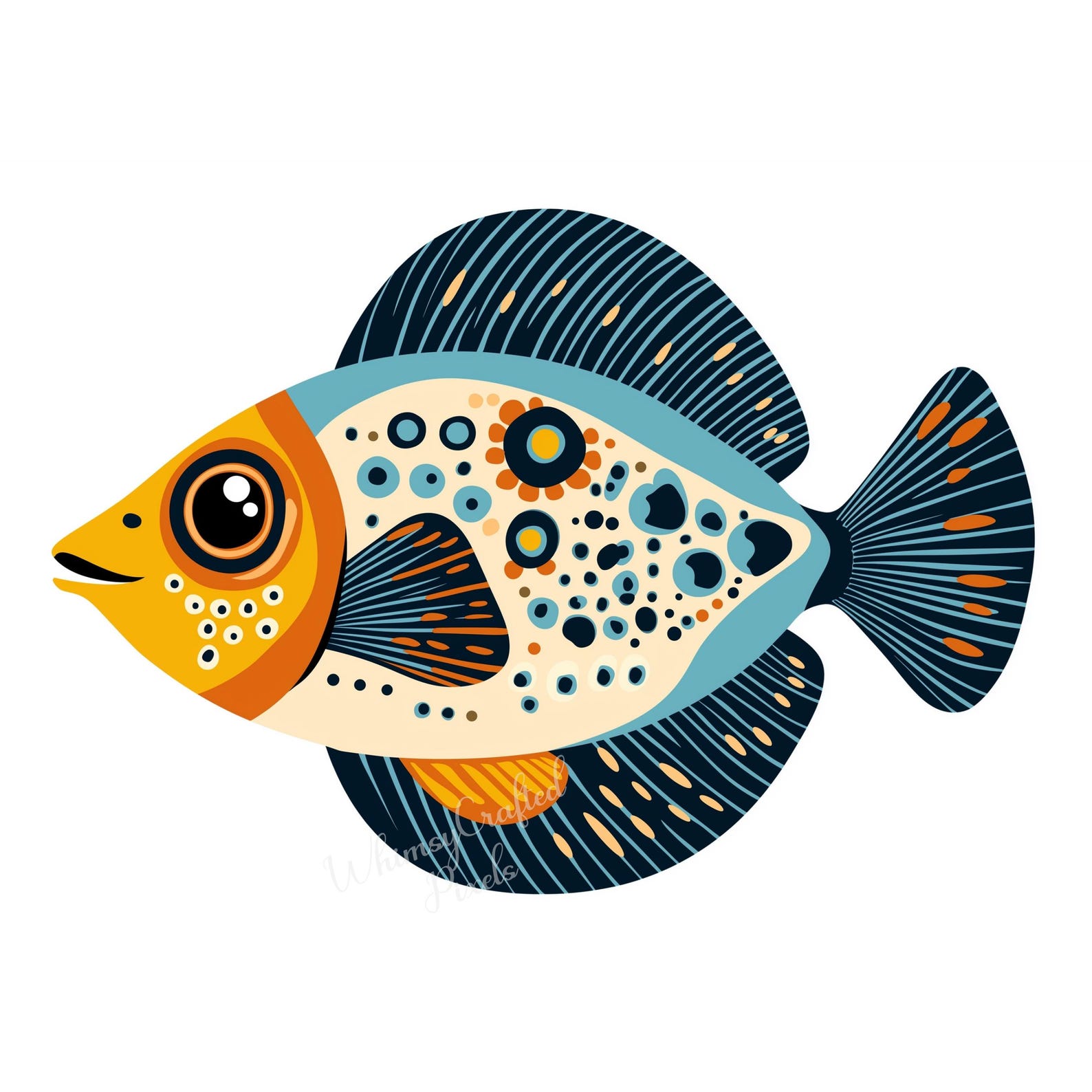 Cute Blue & Orange Fish Digital Pages | Nautical Printable Digital ...