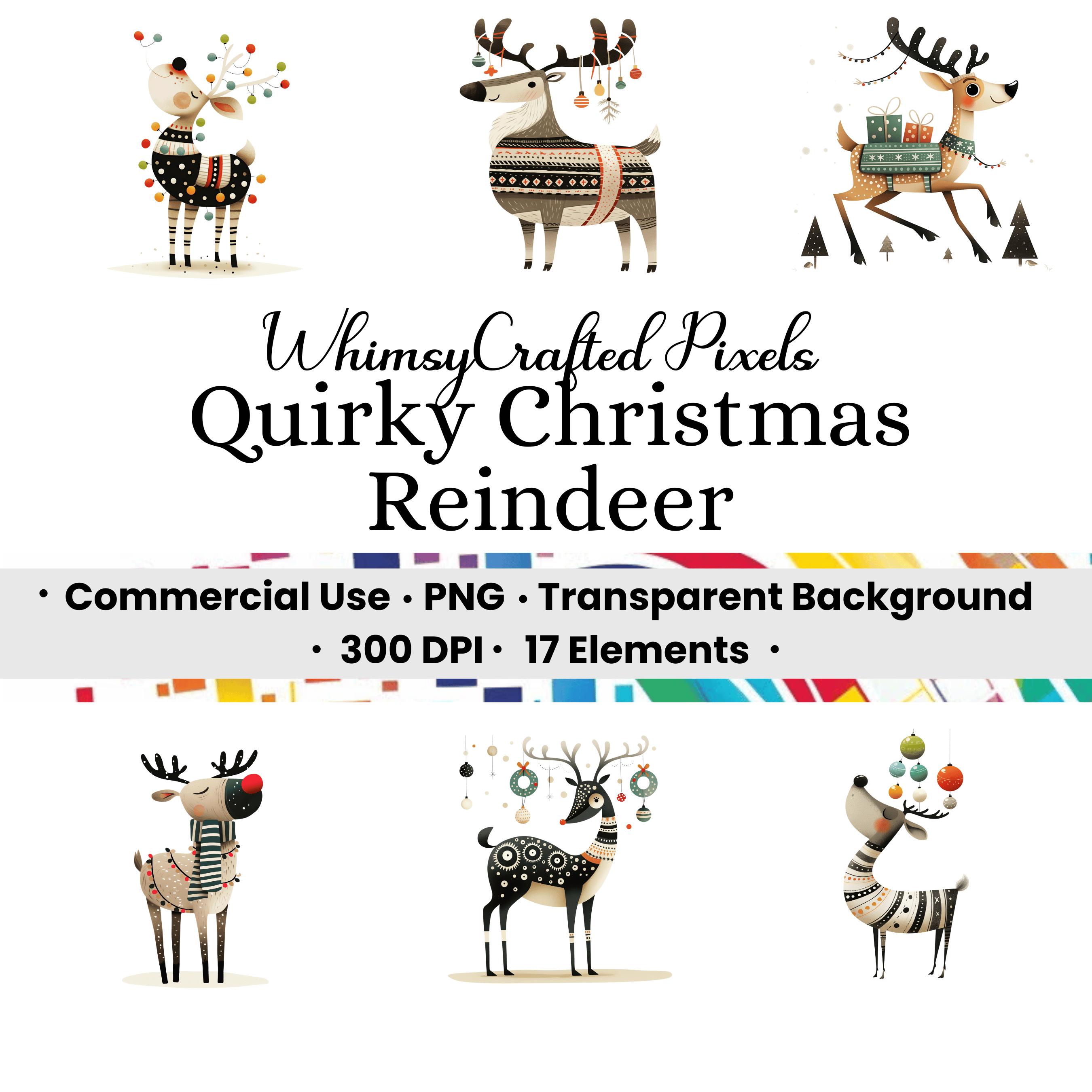 Quirky Christmas Reindeer Clip Art Set | Holiday Digital Images ...