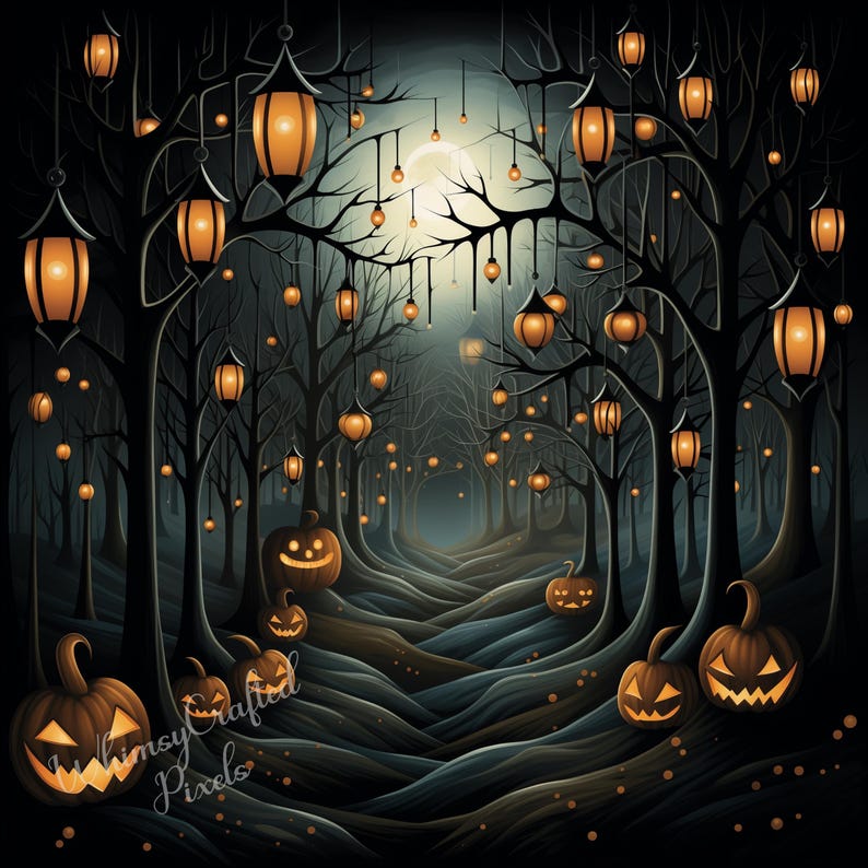 Halloween Trees Digital Pages | Halloween Printable Digital Backgrounds ...