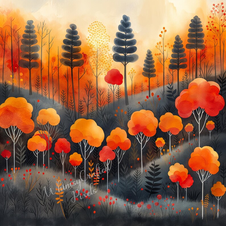 Pretty Autumn Forests Digital Pages | Fall Printable Digital ...