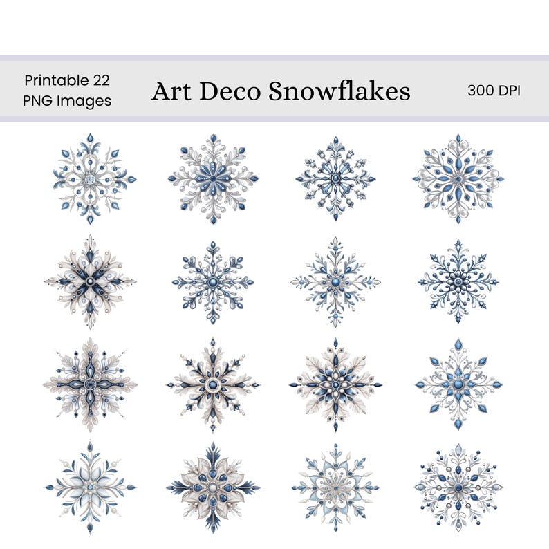 Art Deco Snowflakes Clip Art Set | Winter Digital Images | Scrapbooks ...