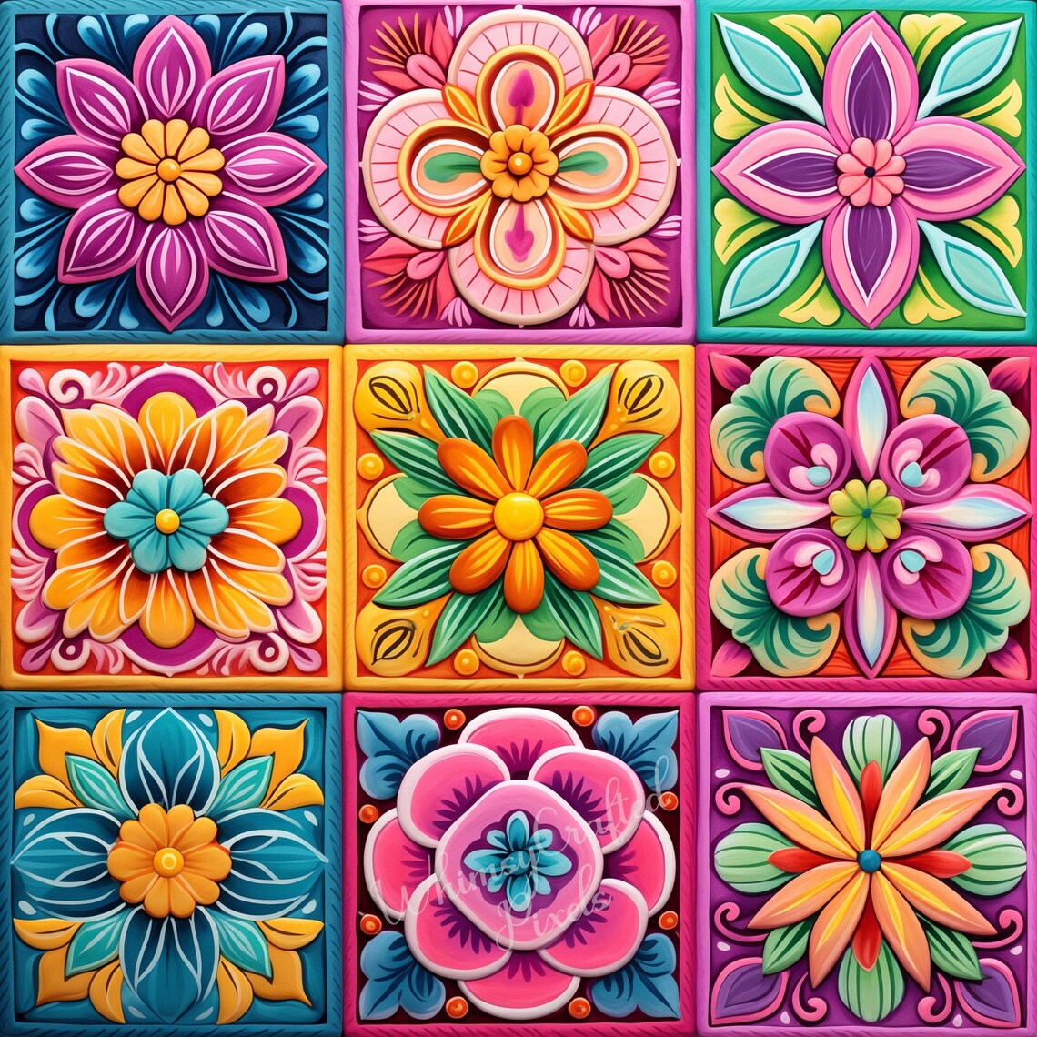 Colorful Mexican Tiles V1 Digital Pages | Tiles Printable Digital ...