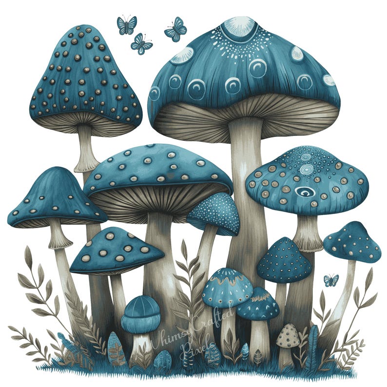 Teal Mushrooms Clip Art Set | Digital Mushroom Images for Scrapbooks ...
