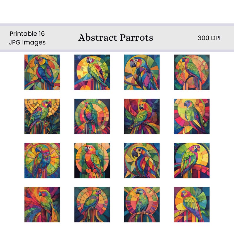 Abstract Parrots Digital Pages | Printable Colorful Parrot Digital ...