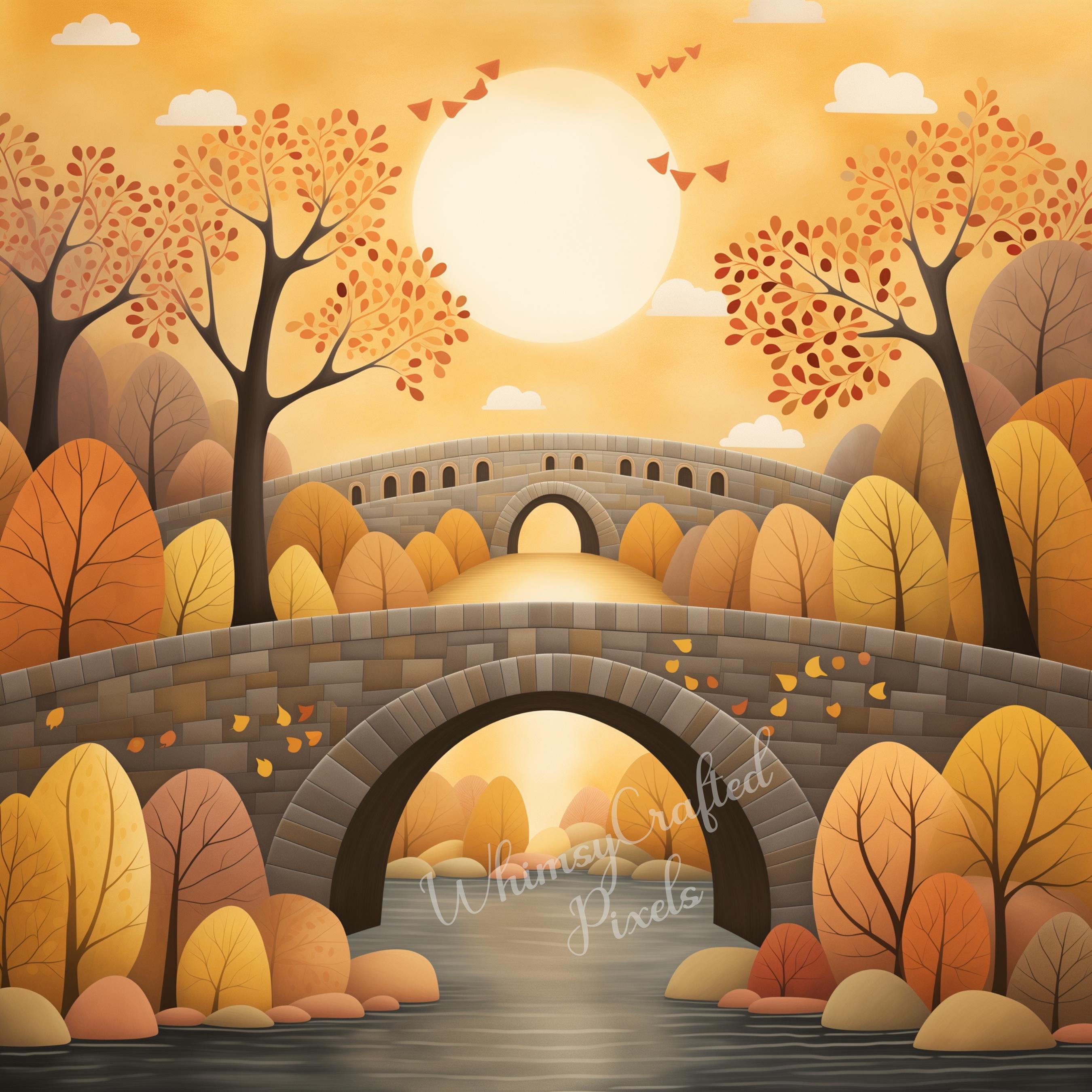 Autumn Stone Bridges Digital Pages | Fall Printable Digital Backgrounds ...