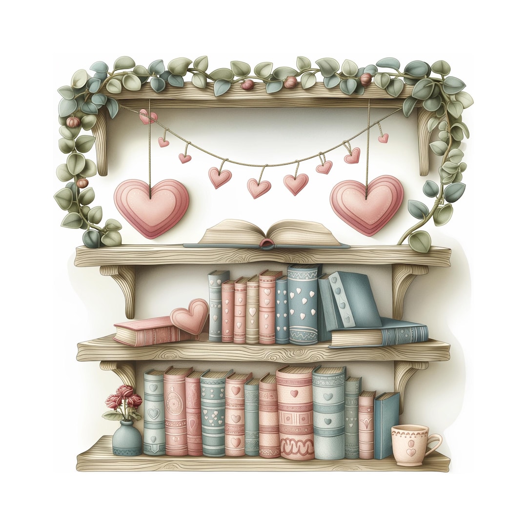 Book Love Bookshelves Digital Pages | Cute Printable Digital ...