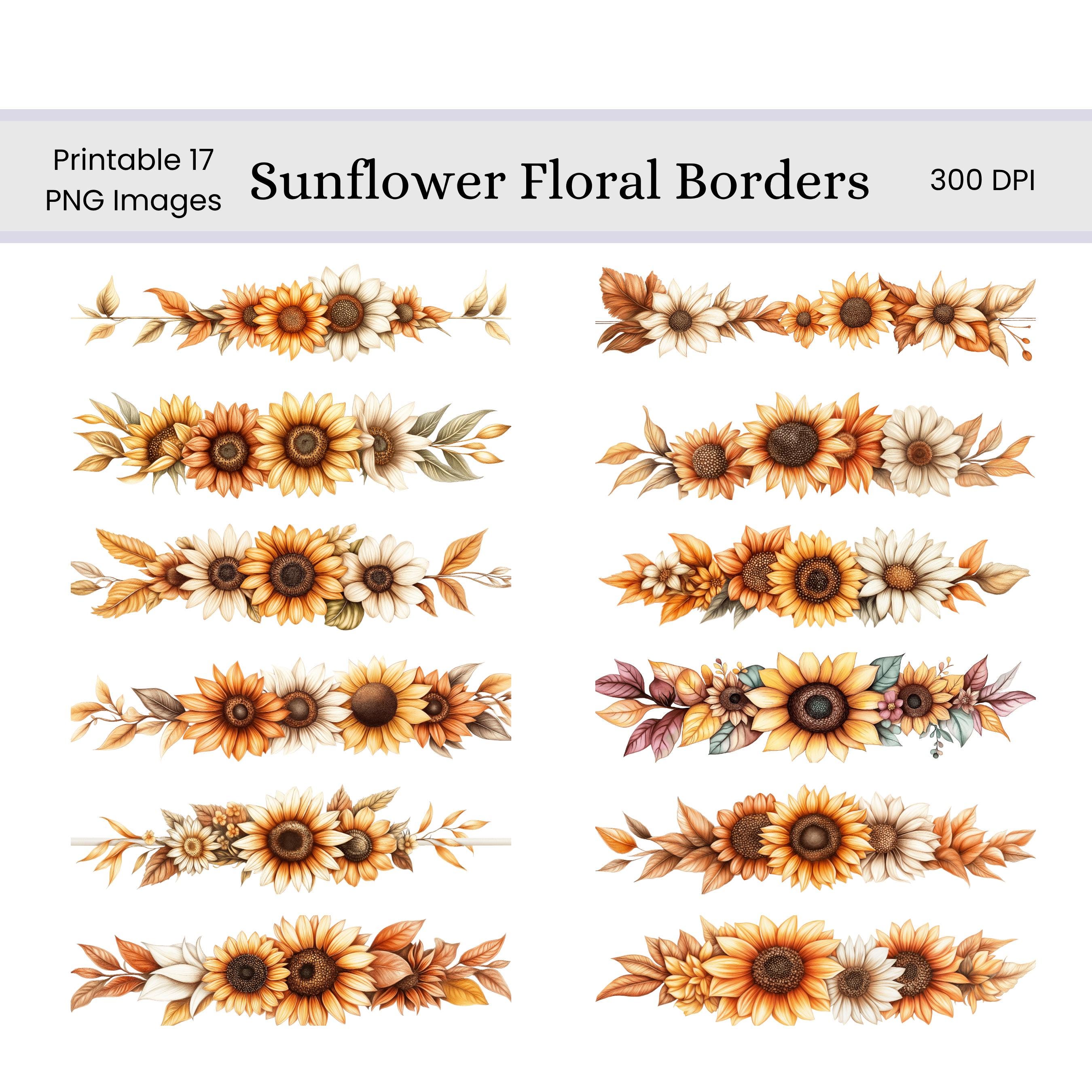 Sunflower Floral Borders Clip Art Set | Digital Border Images for ...