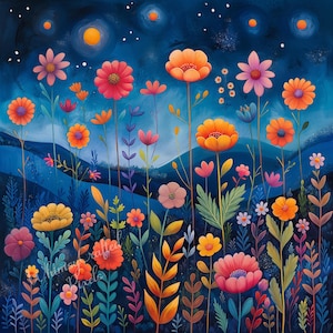Midnight Flower Gardens Digital Pages | Floral Printable Digital ...