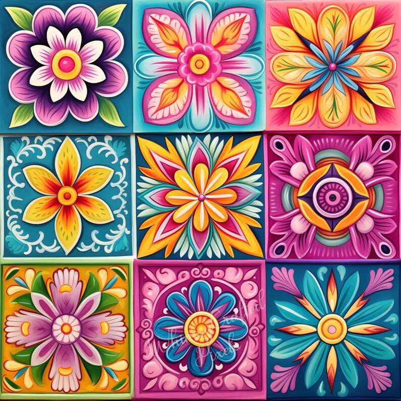 Colorful Mexican Tiles V1 Digital Pages | Tiles Printable Digital ...