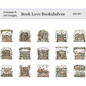 Book Love Bookshelves Digital Pages | Cute Printable Digital ...