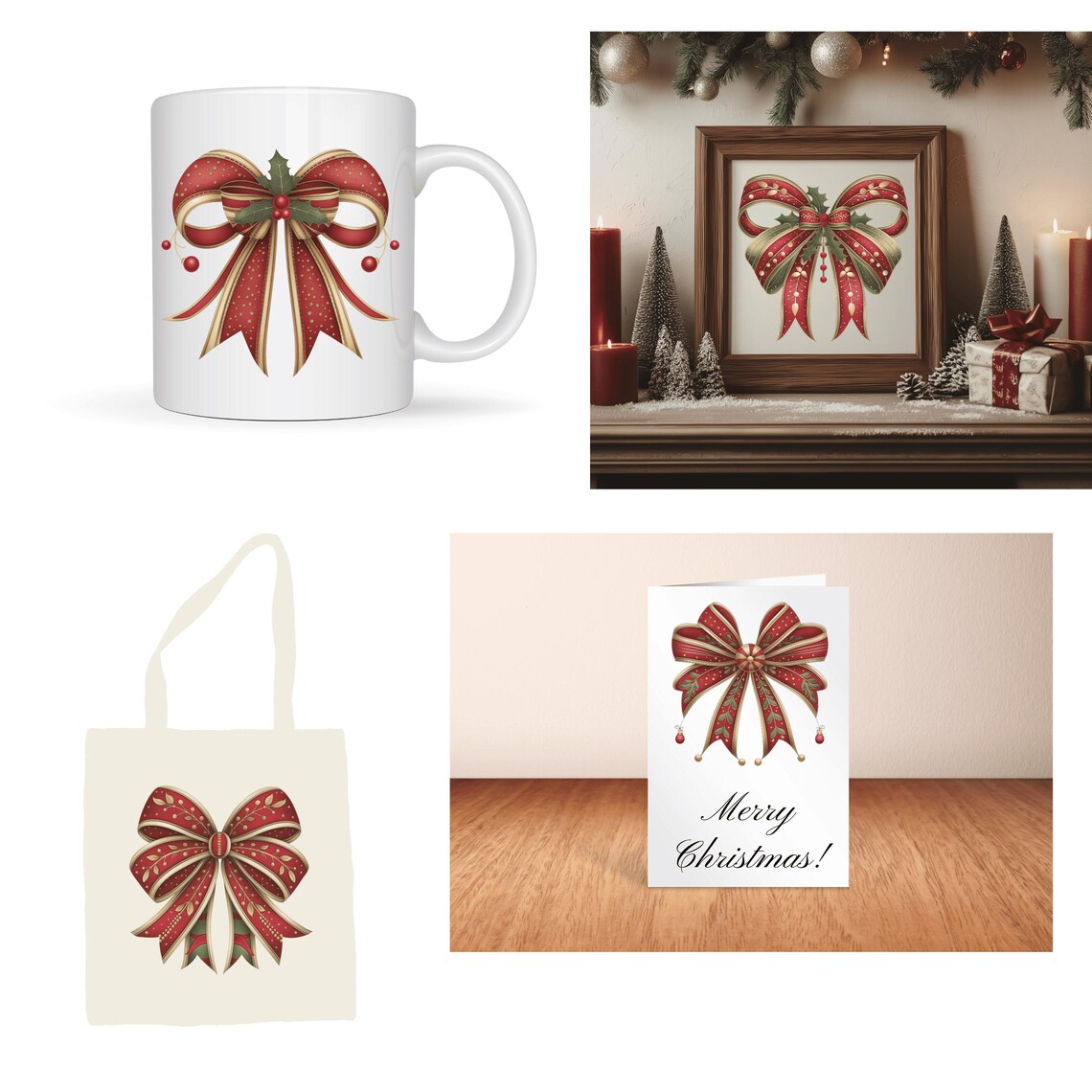 Red and Gold Christmas Bows Clip Art Set | Holiday Digital Images ...