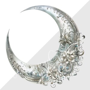 Silver Floral Moon Clip Art Set | Digital Images | for Scrapbooks, Card ...