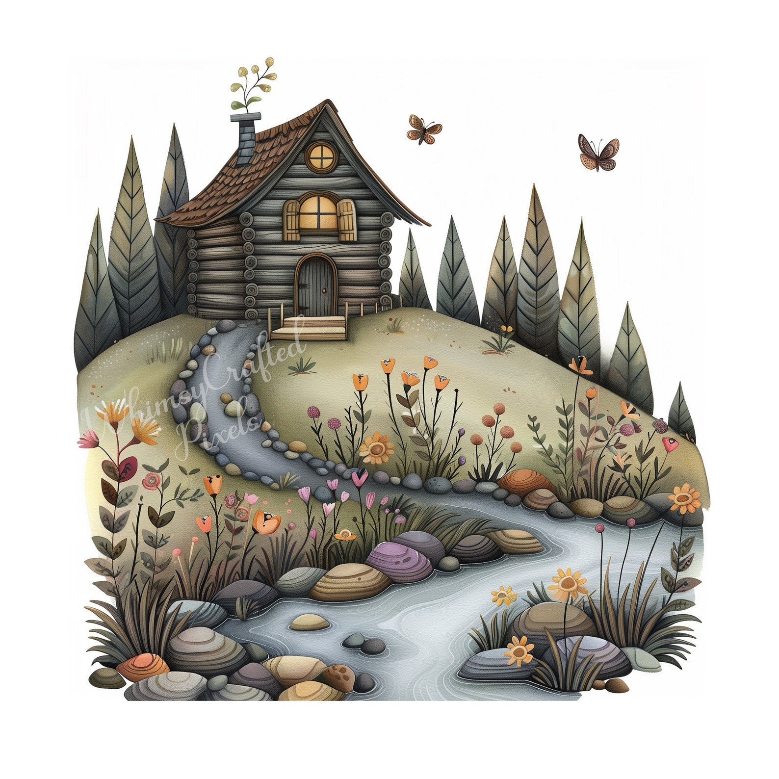Cute Cozy Log Cabins Digital Pages | Fun Printable Digital Backgrounds ...