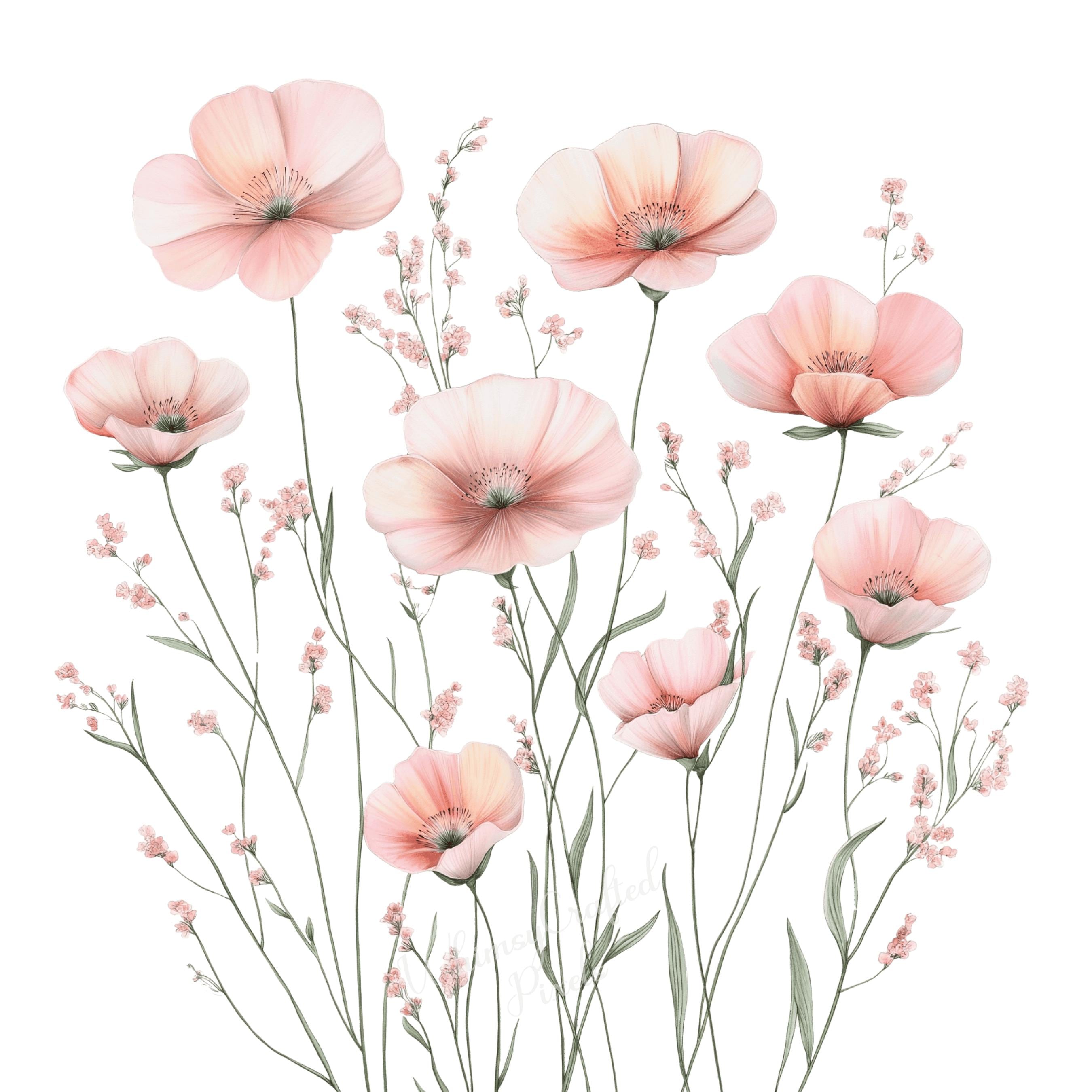 Simple Pink Flowers Clip Art Set | Digital Floral Images for Scrapbooks ...