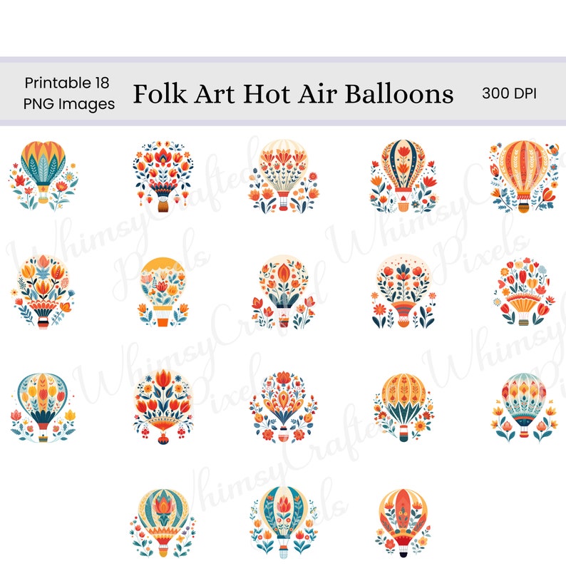 Folk Art Hot Air Balloons Clip Art Set | Fun Digital Images |scrapbooks ...