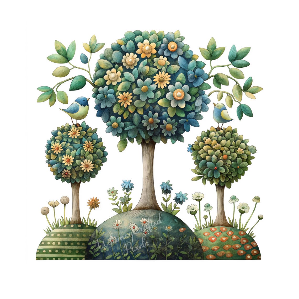 Cute Birds and Trees Digital Pages | Spring Printable Digital ...