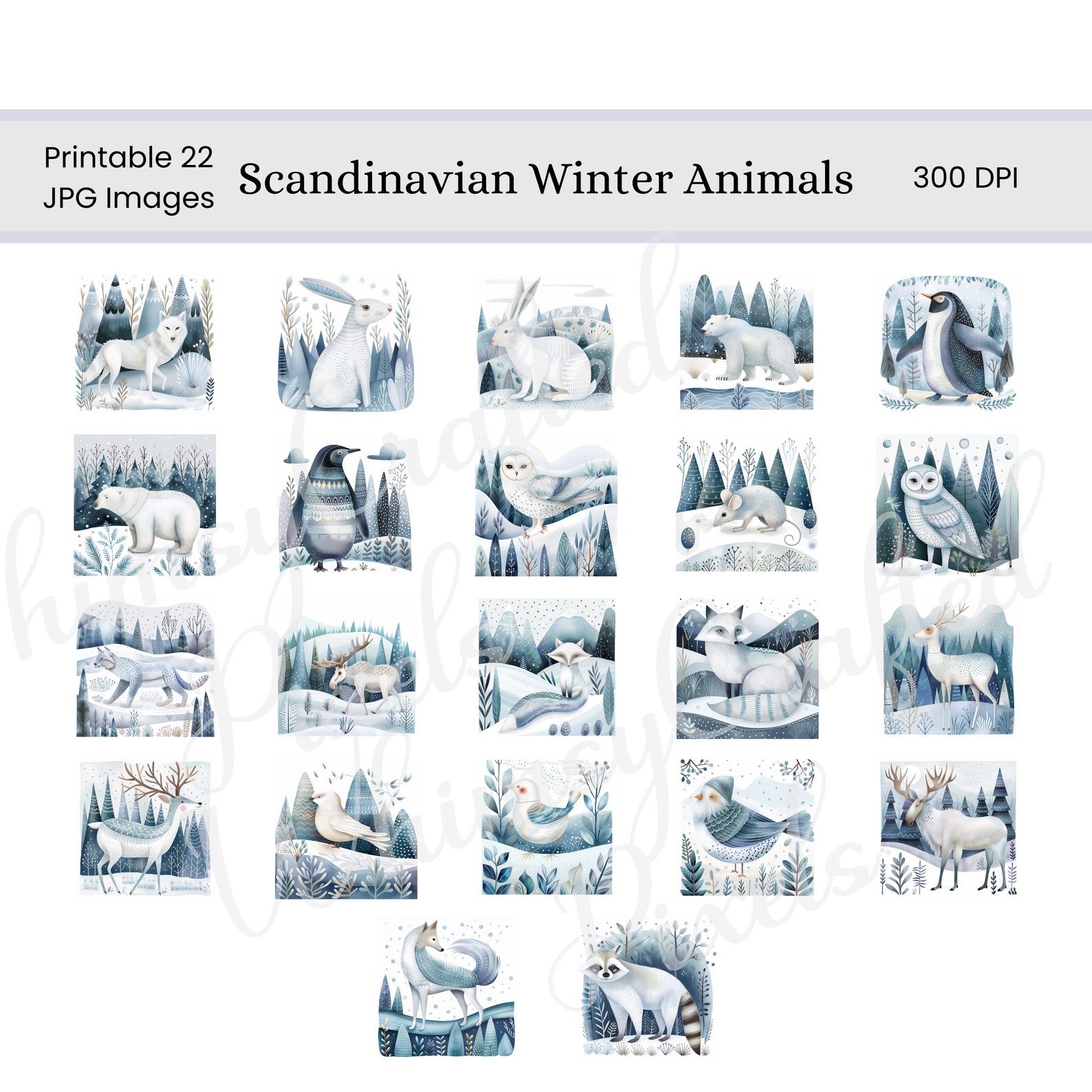 Scandinavian Winter Animals Digital Pages | Scandi Printable Digital ...