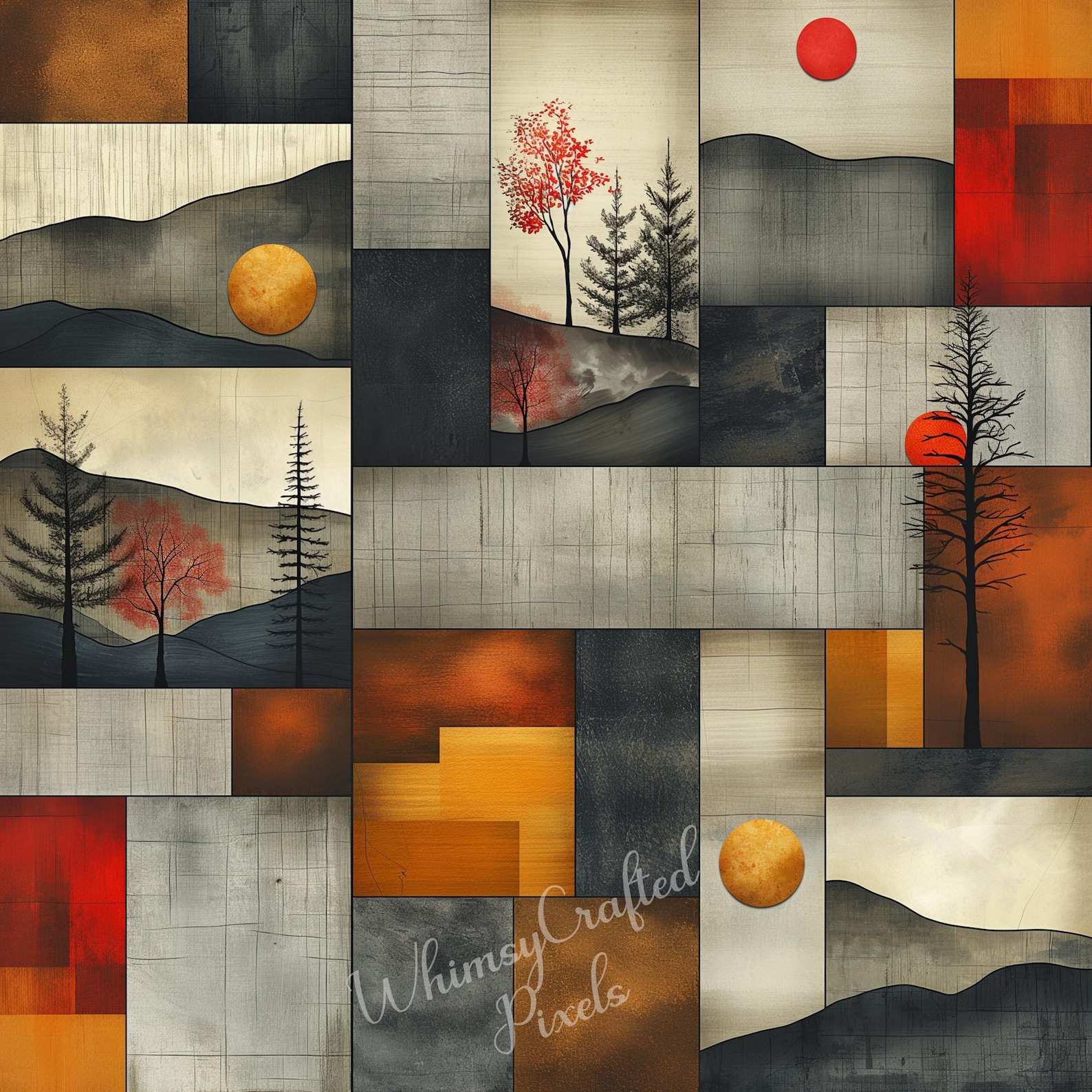Patchwork Landscapes Digital Pages | Abstract Art Printable Digital ...