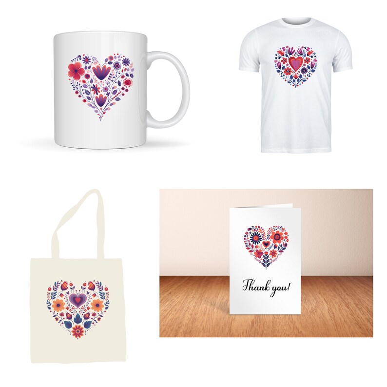 Floral Heart Clip Art Set Pretty Digital Images for Scrapbooks, Card ...