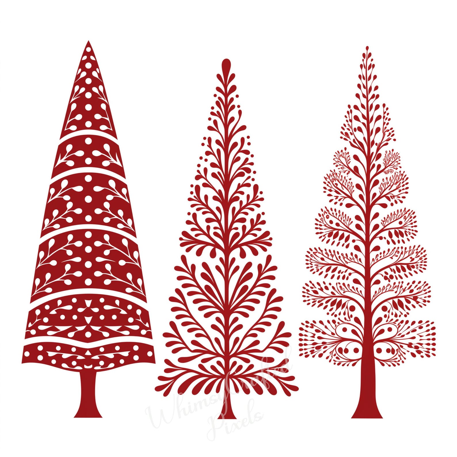 Burgundy Scandi Christmas Trees Digital Pages | Printable Holiday ...