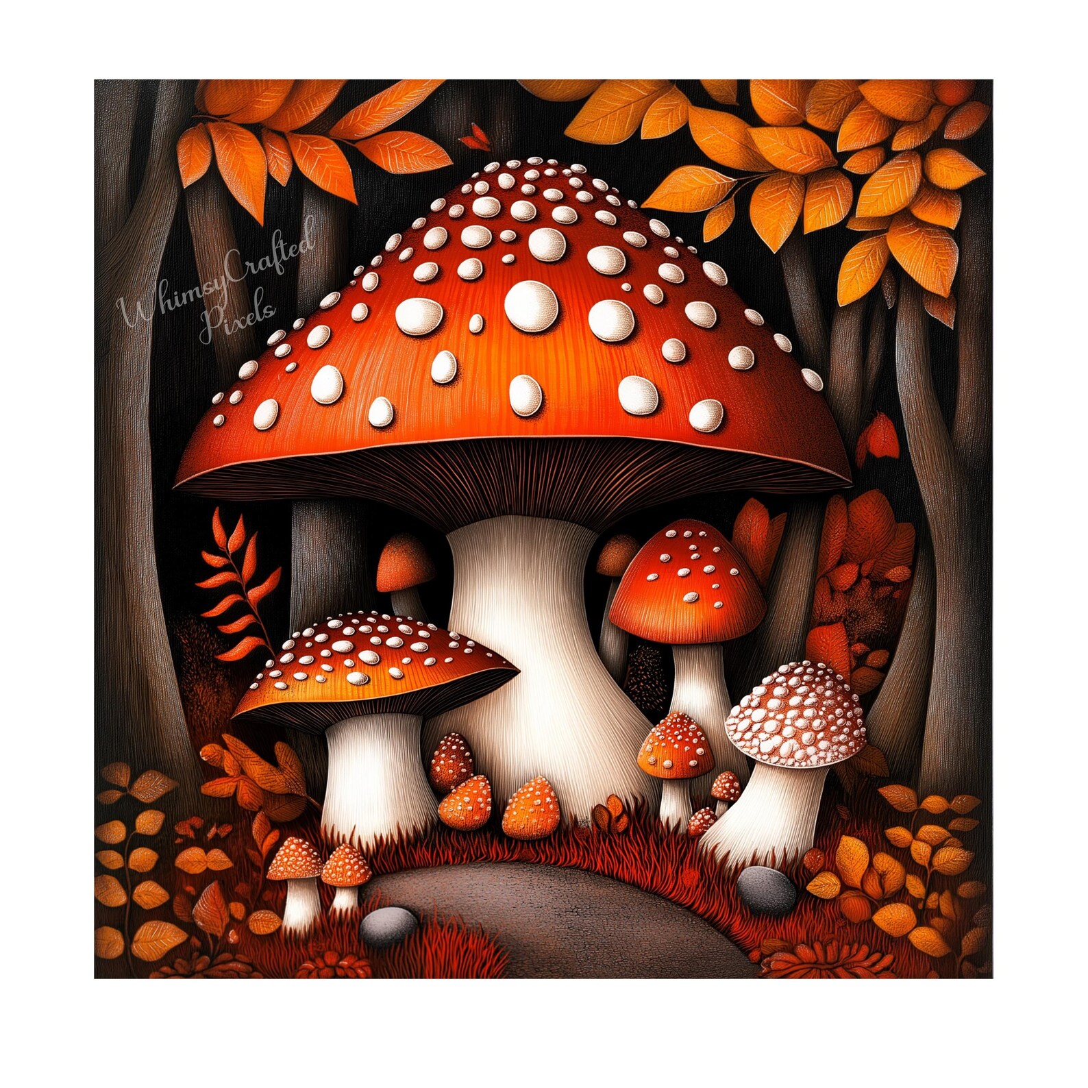 Vivid Giant Mushroom Digital Pages | Autumn Printable Digital ...