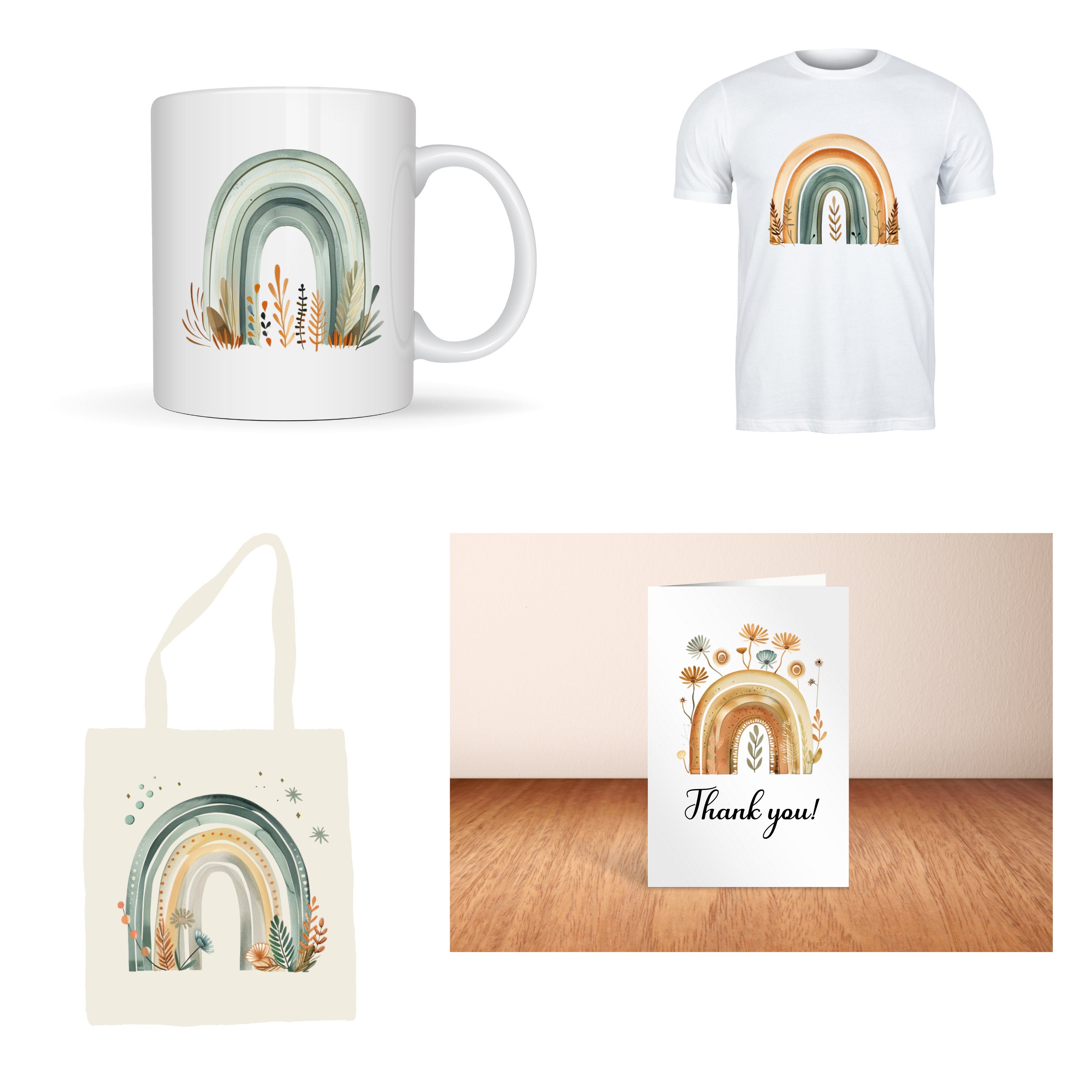 Boho Rainbows Clip Art Set Cute Digital Images for Scrapbooks, Card ...