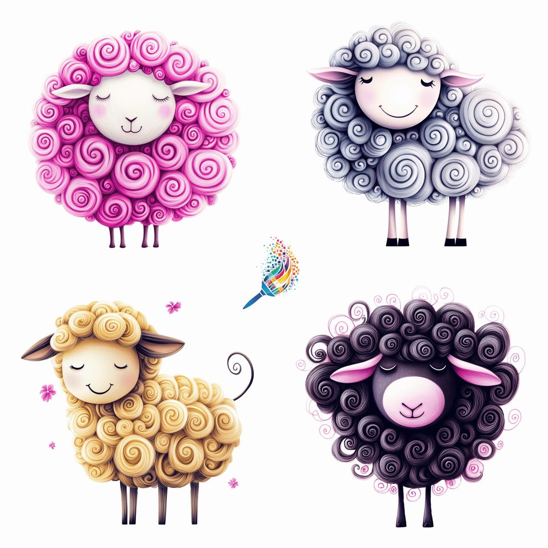 Whimsical Sheep Clip Art Set | Cute Animal Digital Images | Scrapbooks ...