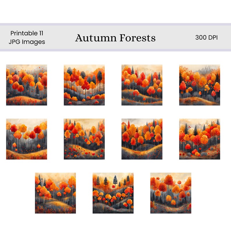 Pretty Autumn Forests Digital Pages | Fall Printable Digital ...