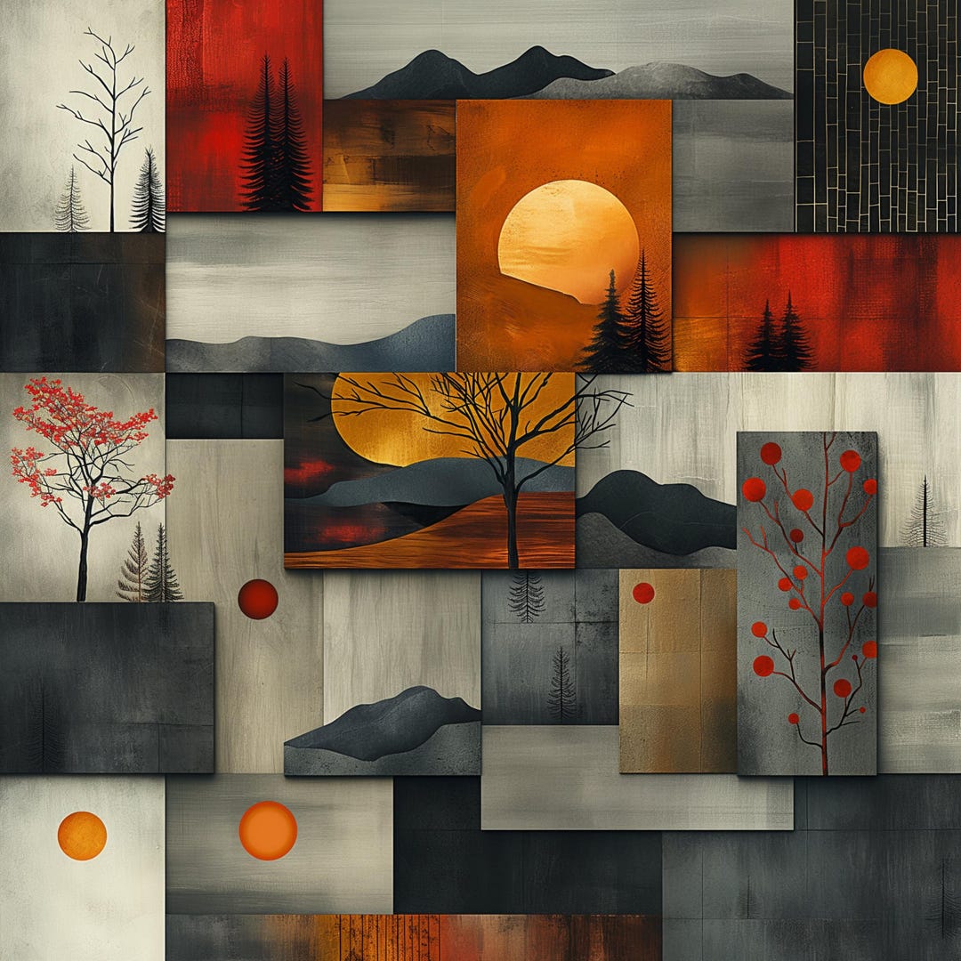 Patchwork Landscapes Digital Pages | Abstract Art Printable Digital Backgrounds for Scrapbooks ...