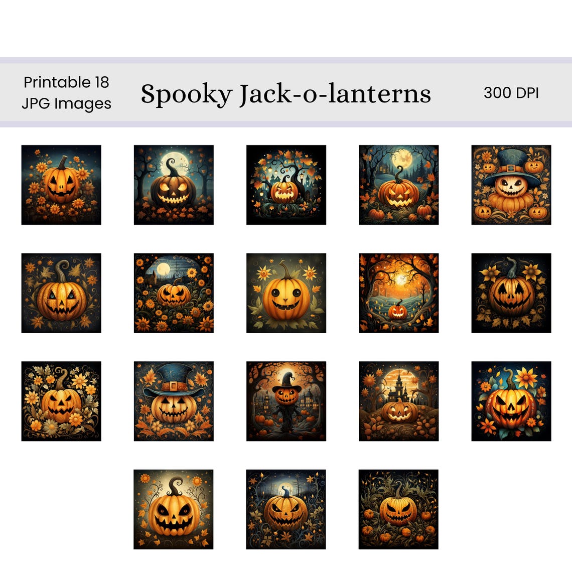 Spooky Jack-o-lanterns Digital Pages | Halloween Printable Digital ...