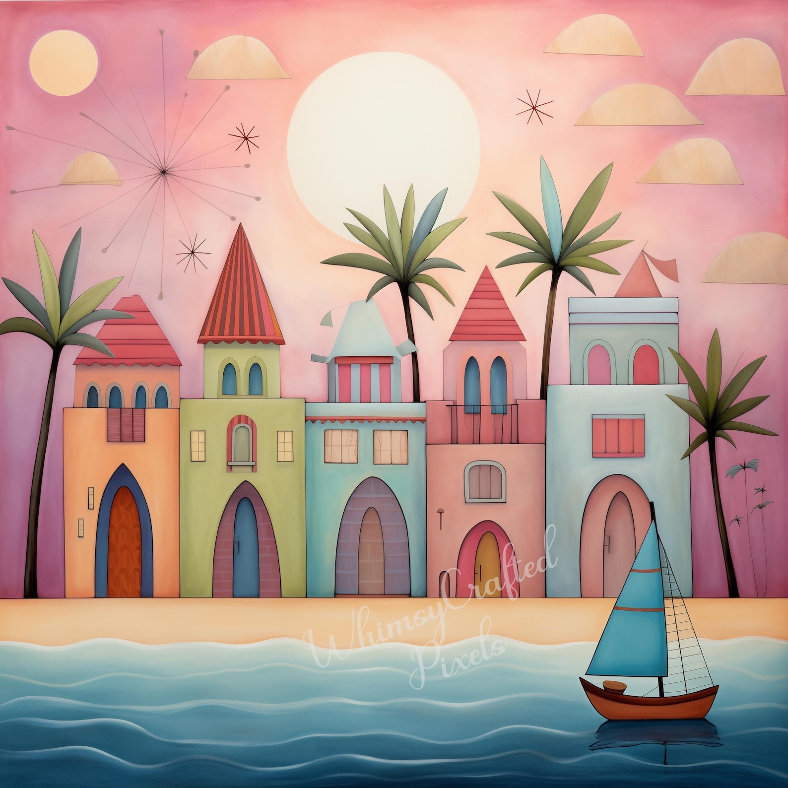 Rows of Beach Houses Digital Pages | Whimsical Printable Digital ...