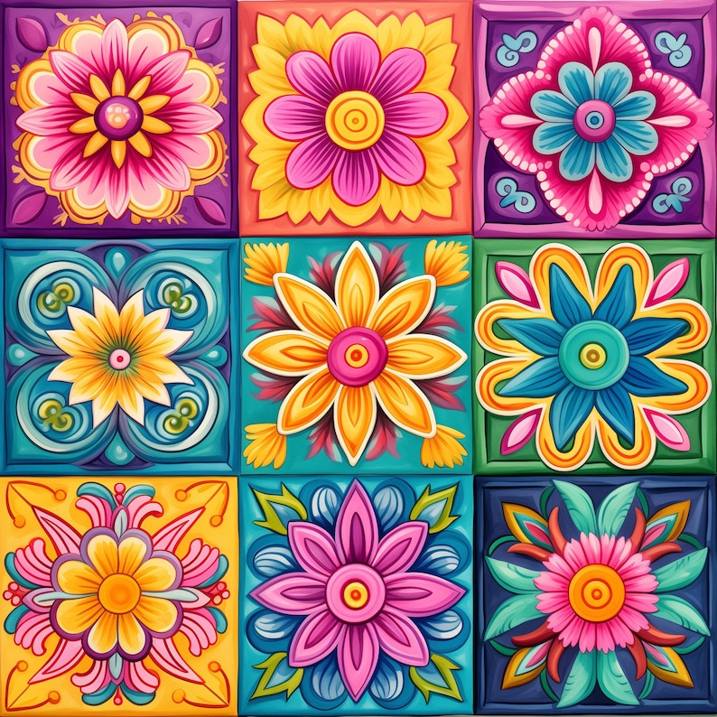 Colorful Mexican Tiles V1 Digital Pages | Tiles Printable Digital ...