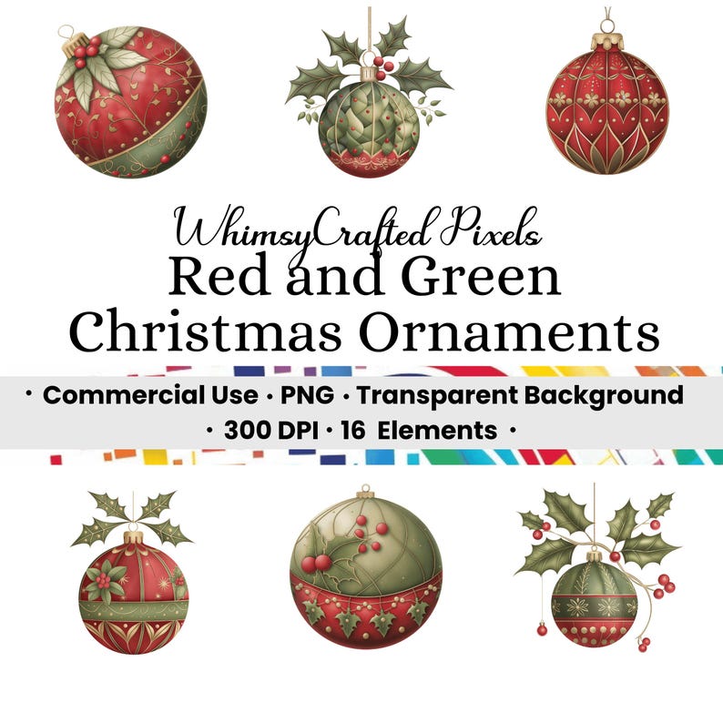 Red & Green Christmas Ornaments Clip Art Set |holiday Digital Images ...